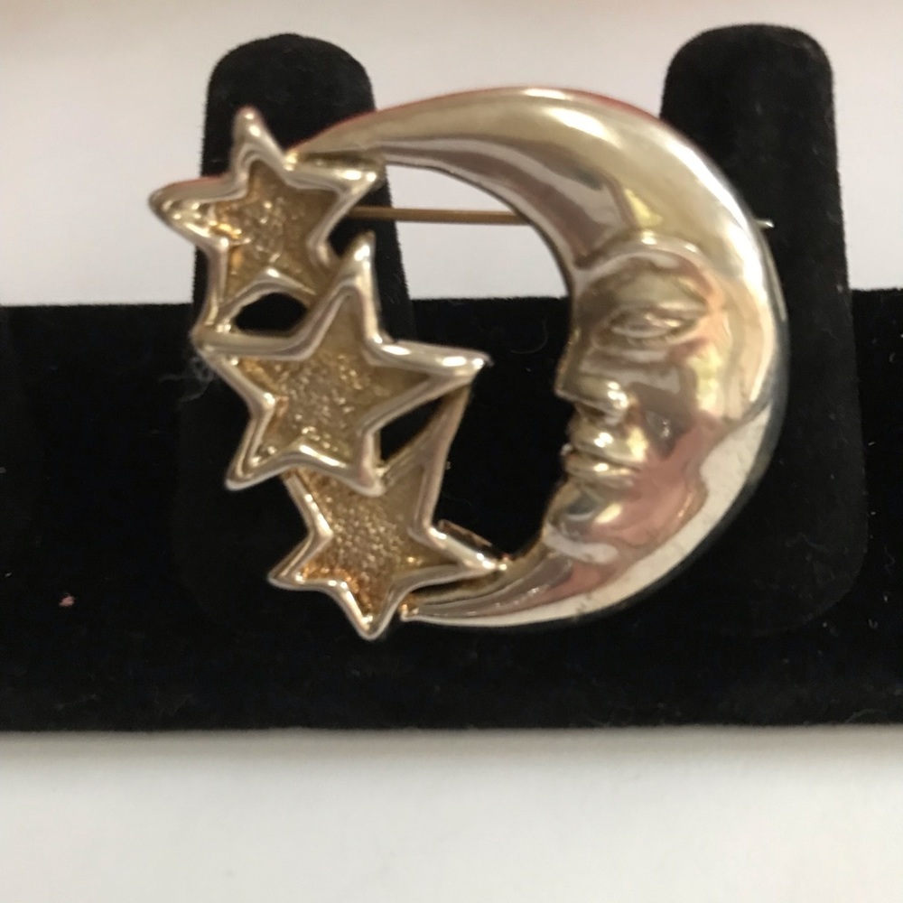 Sterling Silver Moon And Stars Pin - Gem